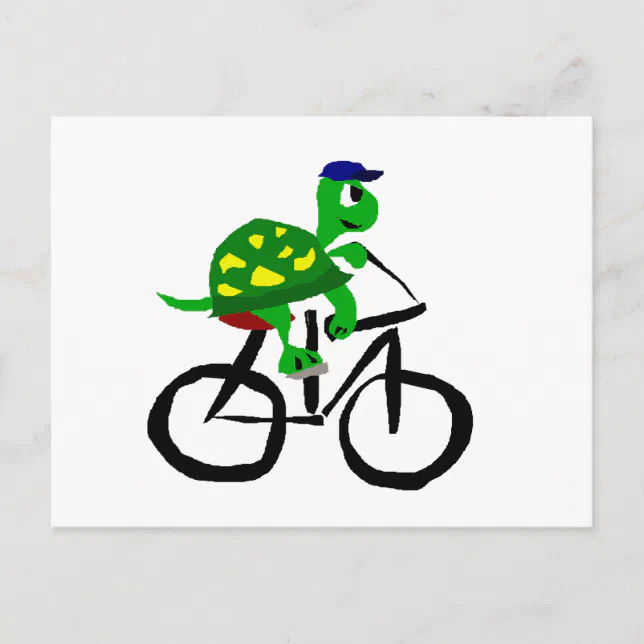 Funny Turtle Riding Bicycle Postcard | Zazzle