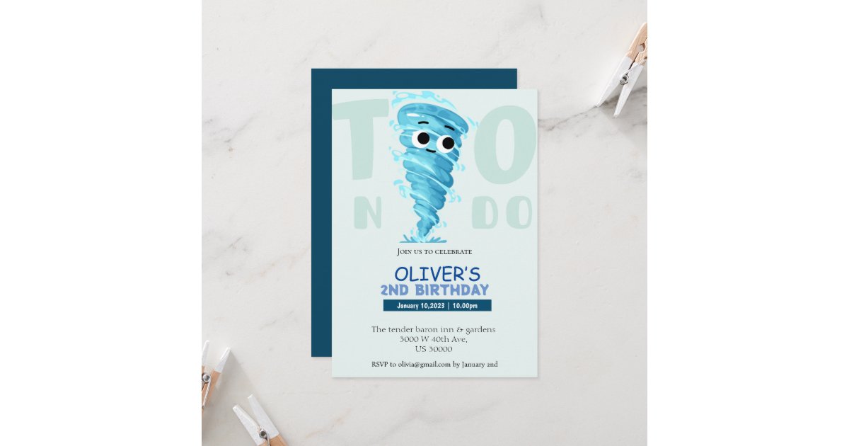Funny two nado boy 2nd birthday invitation | Zazzle