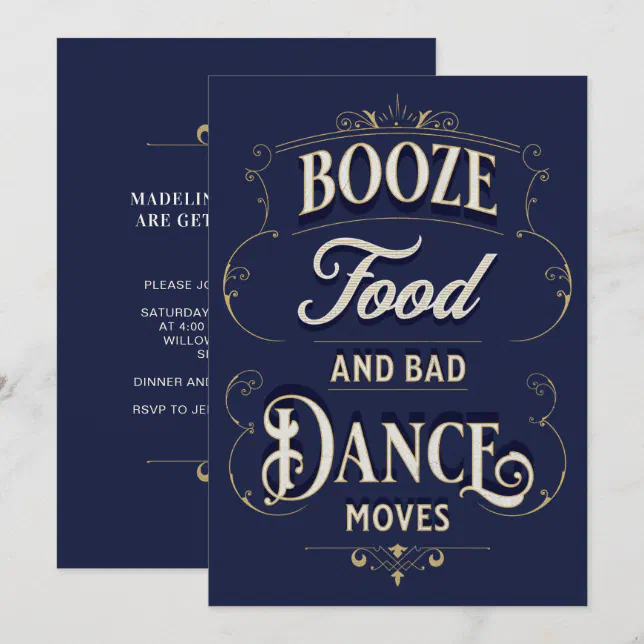 Funny Typography Booze Food Dance Moves Casual Invitation | Zazzle