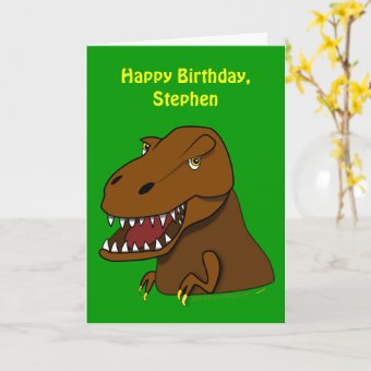 Funny Tyrranosaurus Rex Kids Birthday Custom Name Card | Zazzle