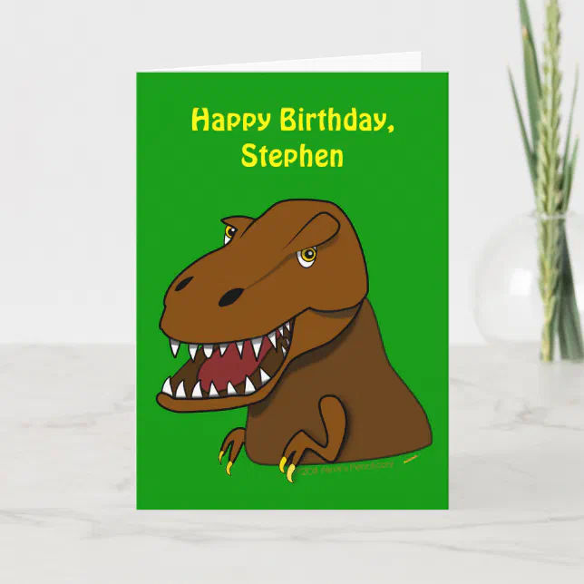 Funny Tyrranosaurus Rex Kids Birthday Custom Name Card | Zazzle
