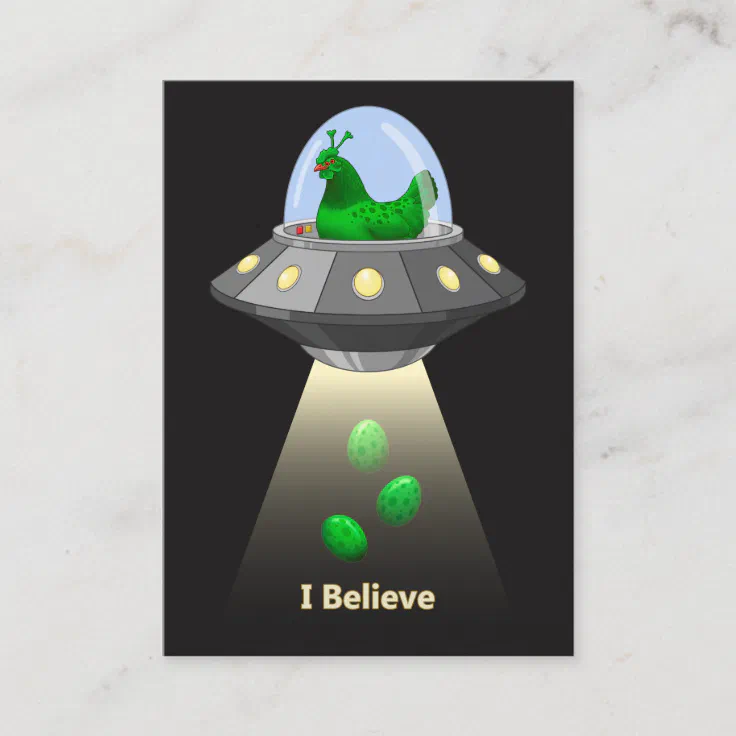 Funny UFO Green Chicken Egg Alien Abduction Business Card | Zazzle