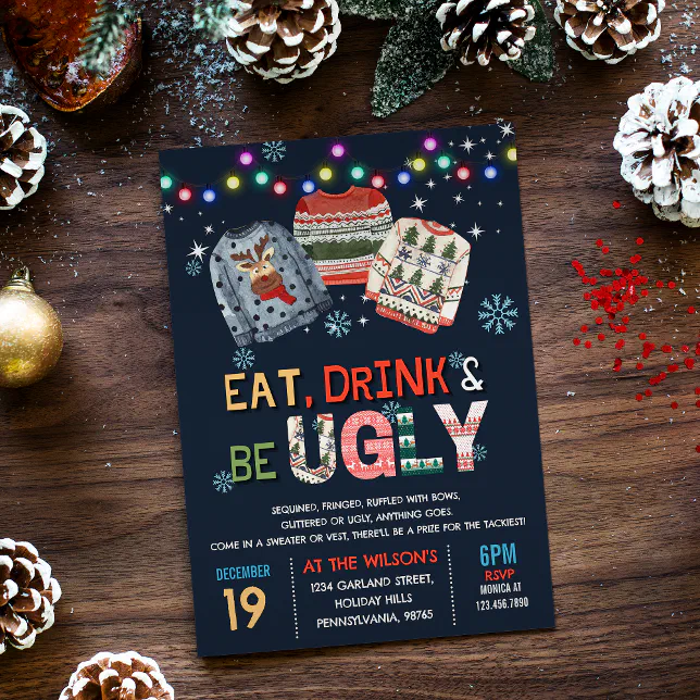 Funny Ugly Sweater Christmas Holiday Party Invitation | Zazzle