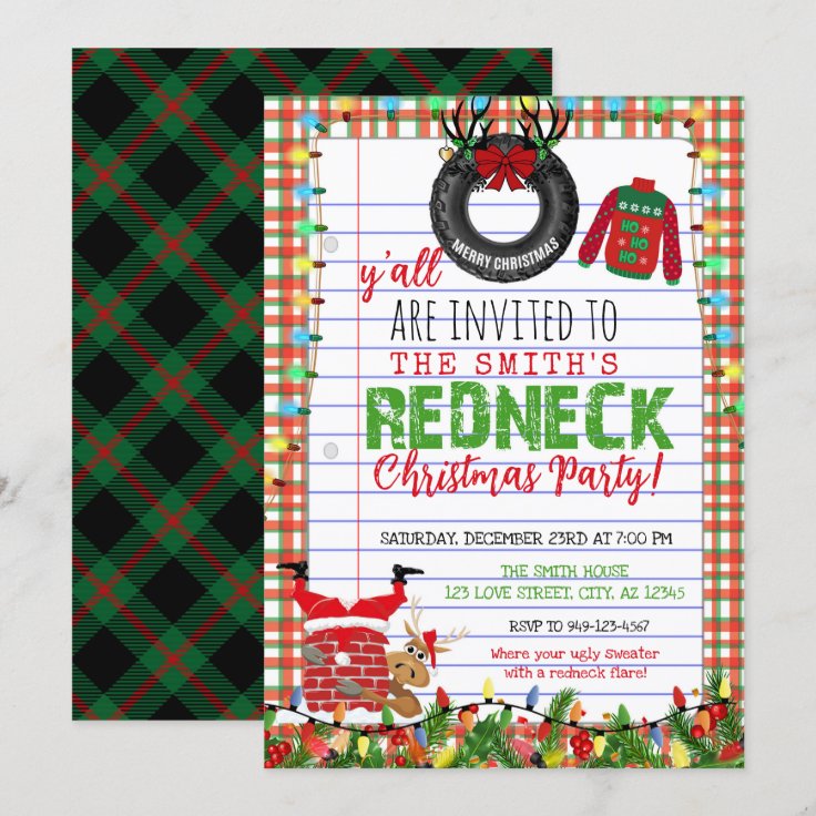Funny Ugly Sweater Redneck Christmas Party Invitation | Zazzle