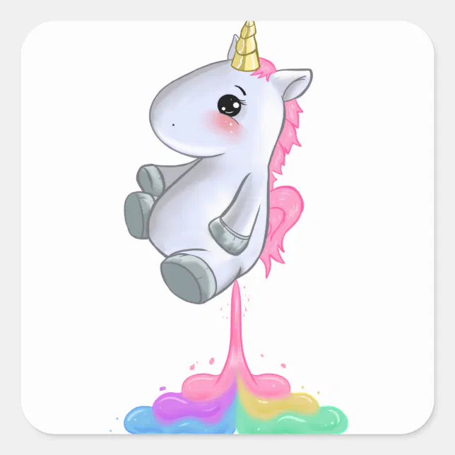 Funny Unicorn Farting Rainbow Colors Fart T Square Sticker Zazzle