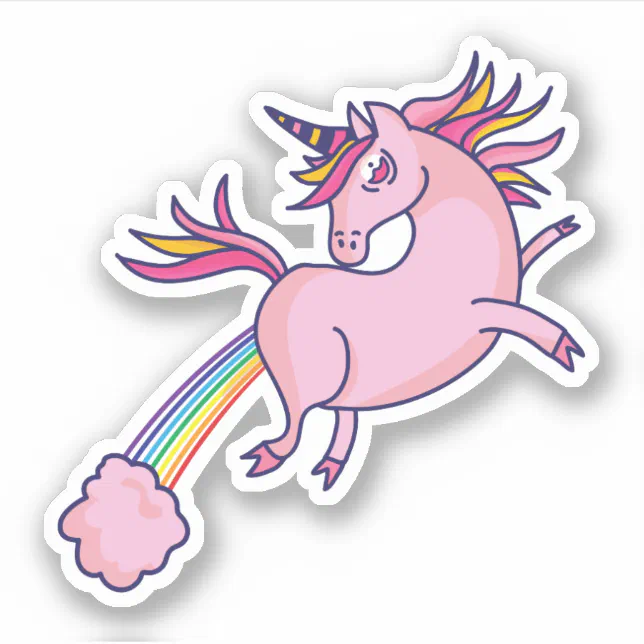 Funny Unicorn Farting Rainbows Cartoon Cute Gag Sticker Zazzle