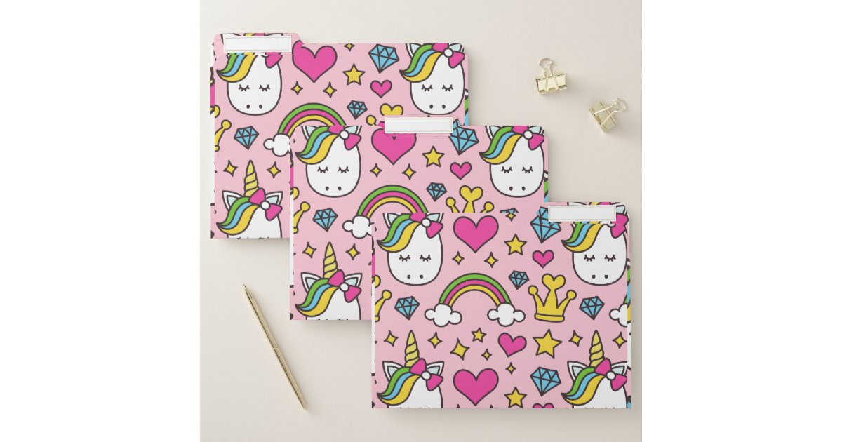 Funny Unicorn Pattern Pink Magic Horse Cute File Folder | Zazzle