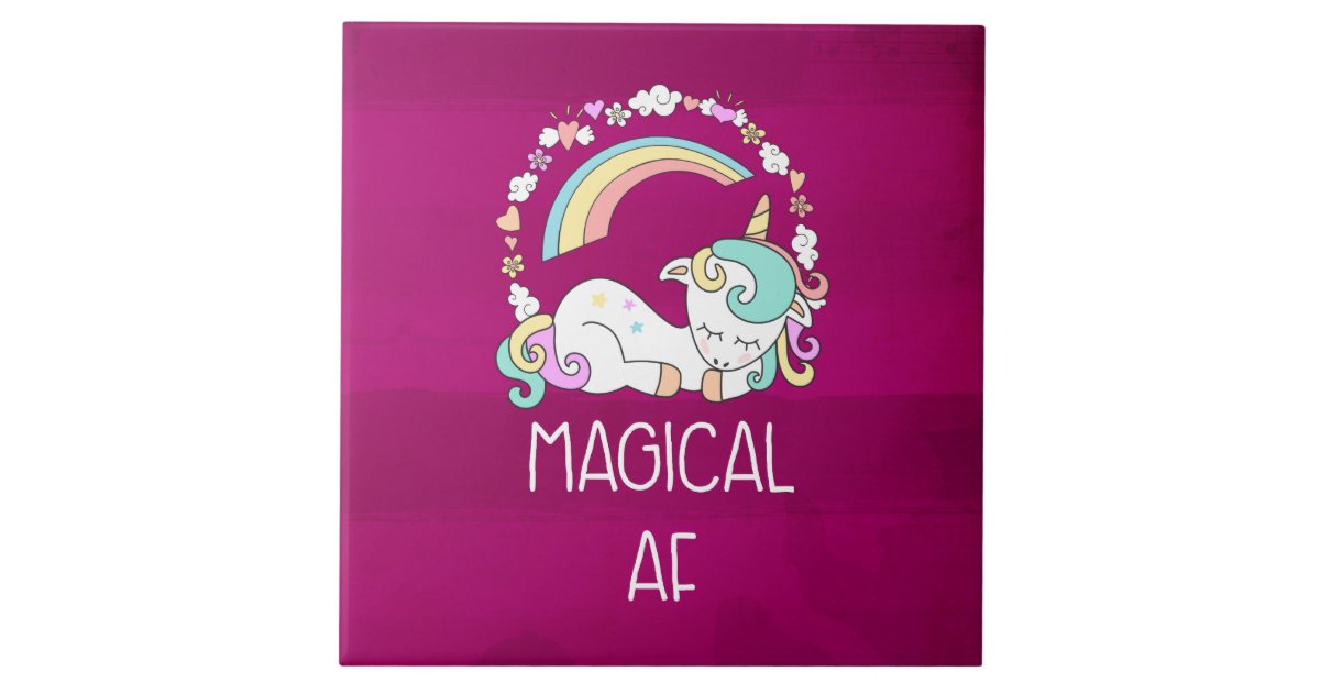 Funny Unicorn Saying Magical AF Tile | Zazzle