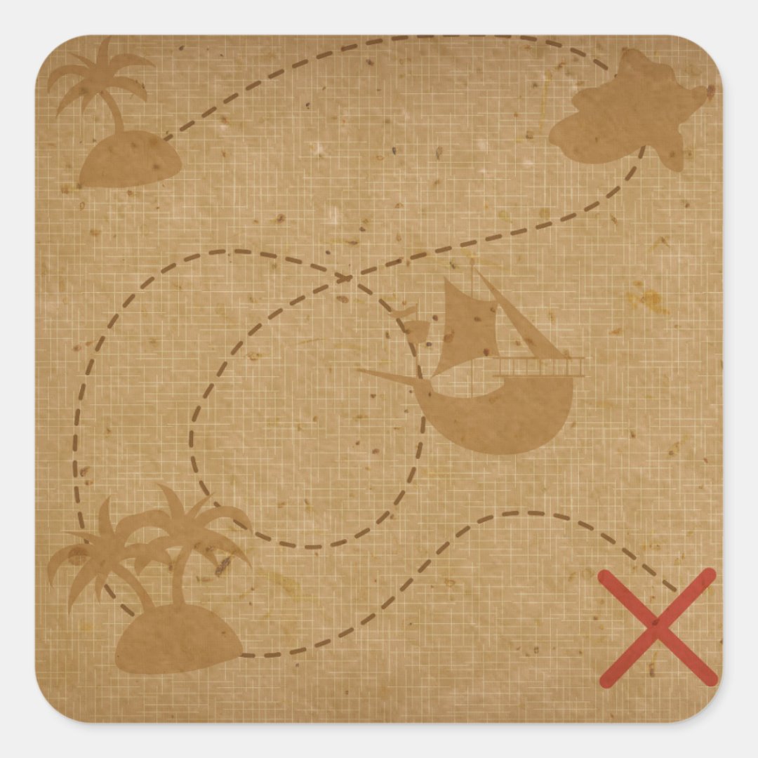 Funny Unique Vintage Pirate Treasure Map Square Sticker | Zazzle