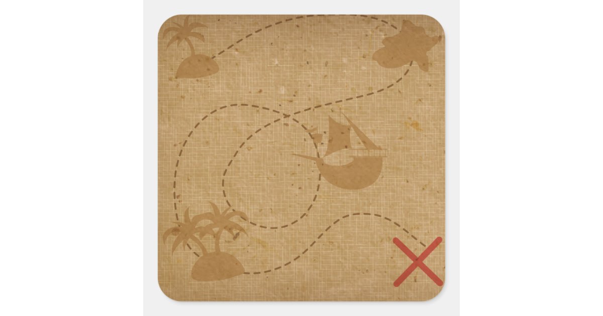 Funny Unique Vintage Pirate Treasure Map Square Sticker | Zazzle