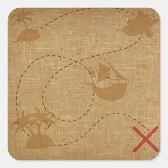 Funny Unique Vintage Pirate Treasure Map Square Sticker | Zazzle.com