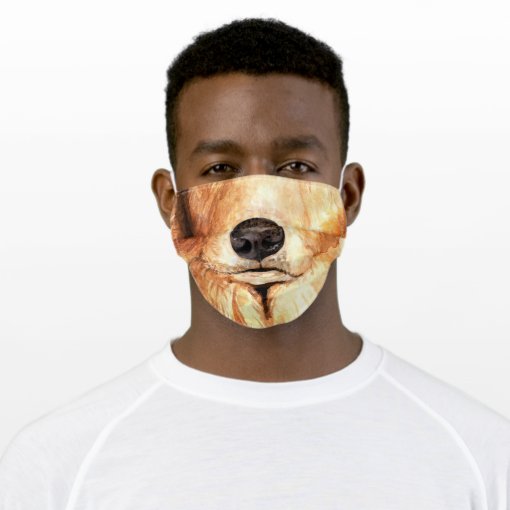 Funny, unisex golden retriever jaw adult cloth face mask | Zazzle