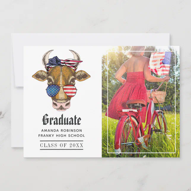 Funny USA Patriotic Cow Graduation Photo Announcement | Zazzle