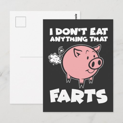 Funny Vegetarian Vegan Animal Lover Pun Pig Fart Postcard | Zazzle