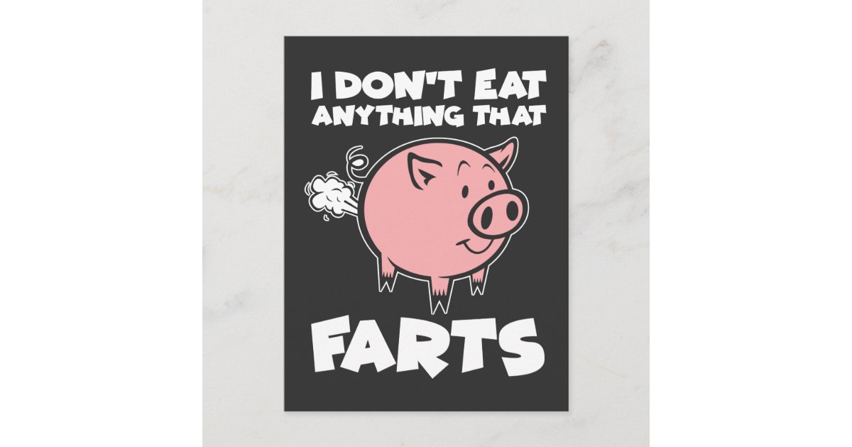 Funny Vegetarian Vegan Animal Lover Pun Pig Fart Postcard | Zazzle