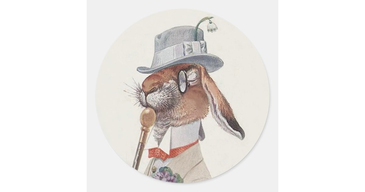 Funny Vintage Bunny Rabbit - Easter Gift Classic Round Sticker | Zazzle