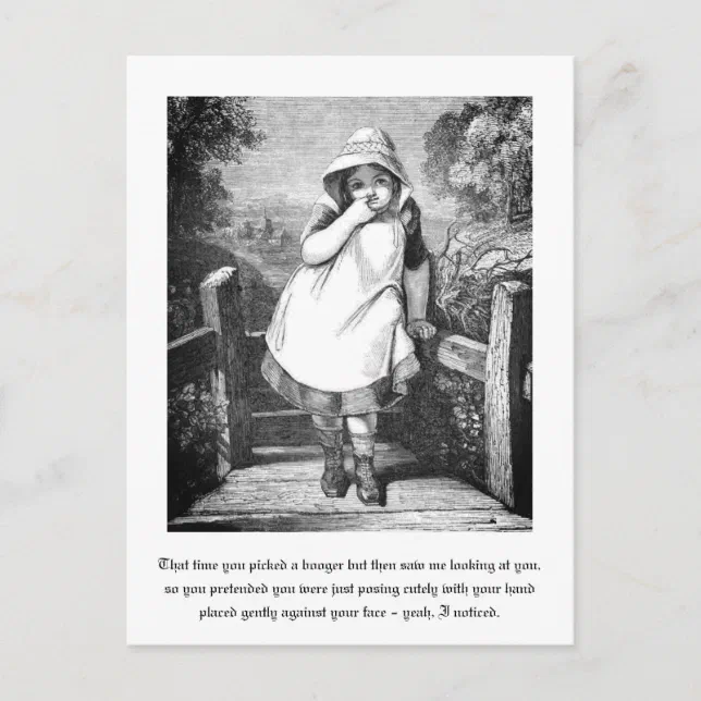 Funny Vintage Farm Girl Booger Story Black White Postcard | Zazzle
