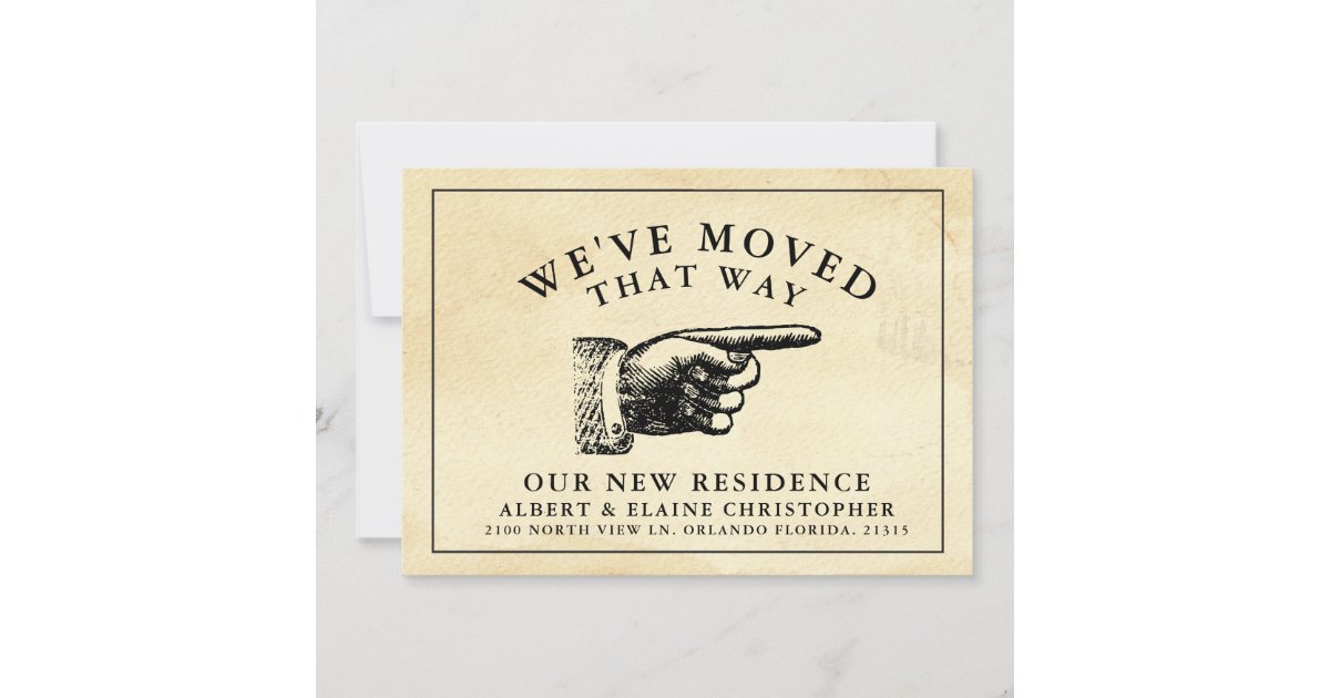 Funny Vintage Hand New Address Announcement | Zazzle