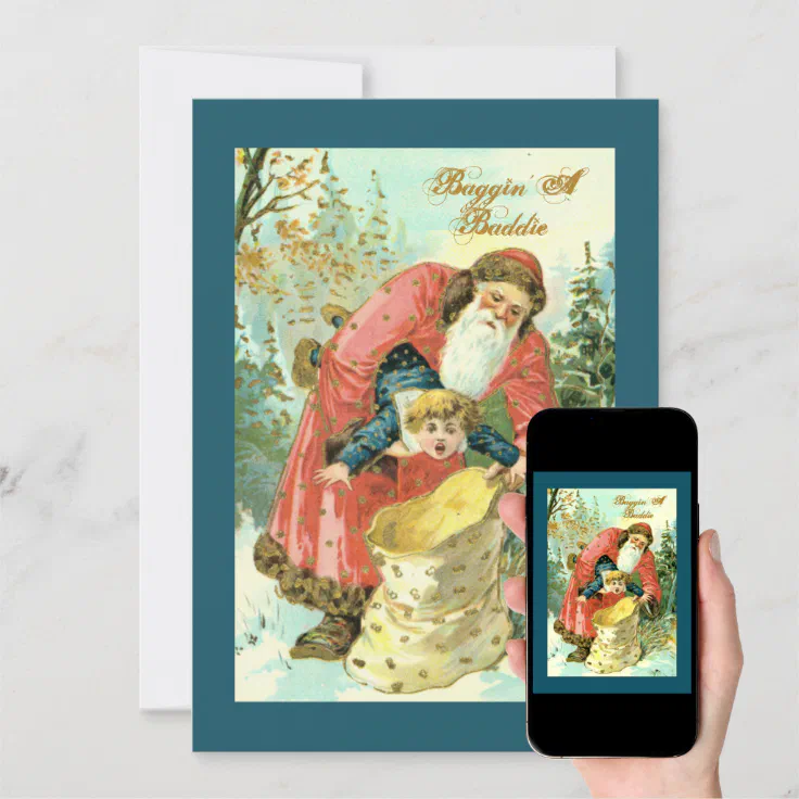 Funny Vintage Santa Baggin A Baddie Holiday Card | Zazzle