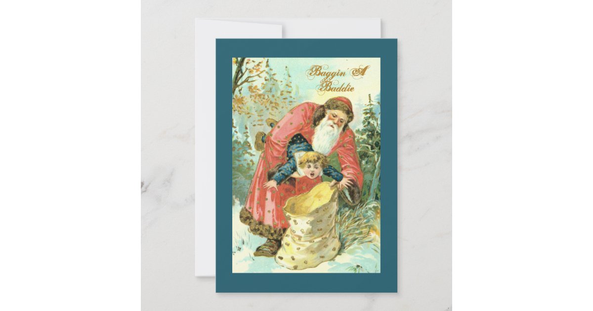 Funny Vintage Santa Baggin A Baddie Holiday Card | Zazzle
