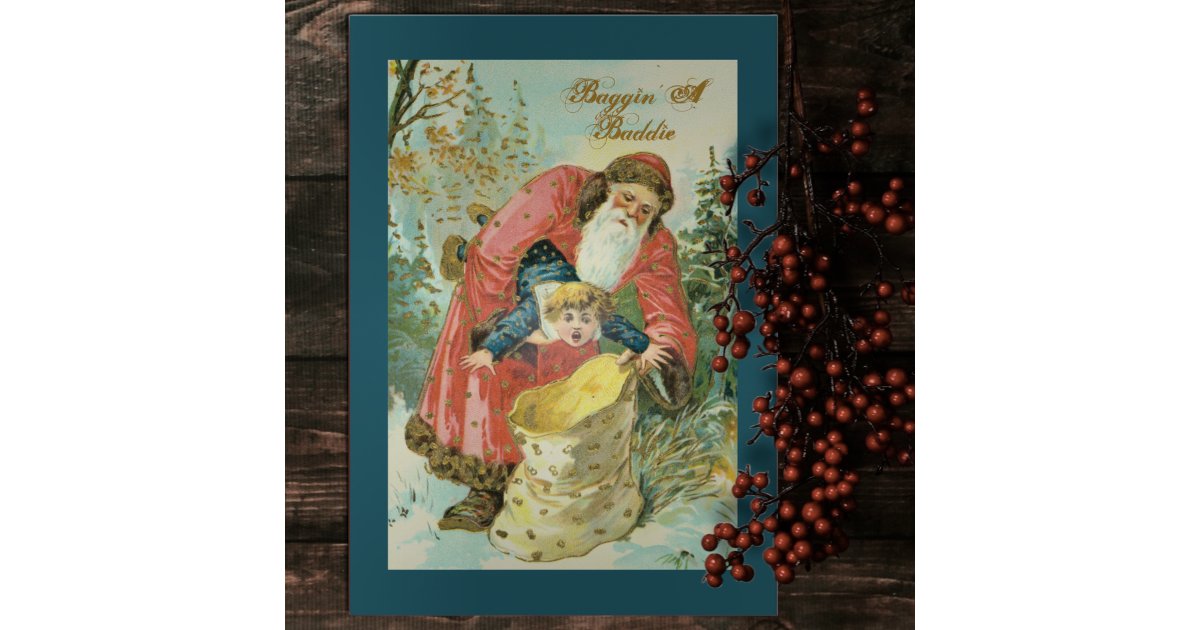 Funny Vintage Santa Baggin A Baddie Holiday Card | Zazzle