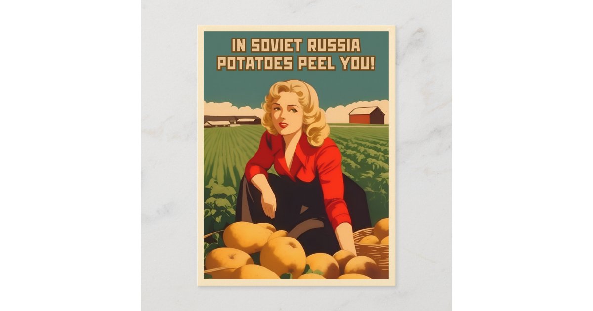Funny Vintage Style Soviet USSR Potato Humor Postcard | Zazzle