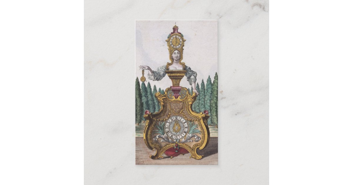 Funny Vintage Woman Clock Costume Watchmaker Business Card | Zazzle