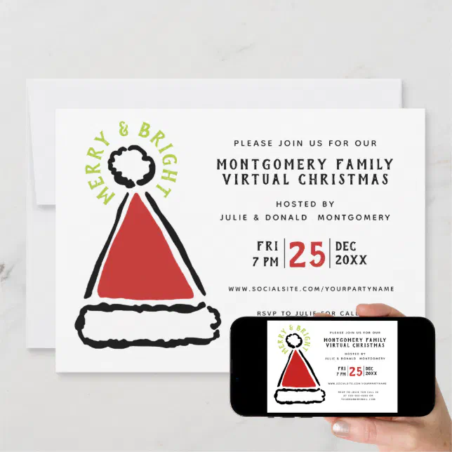 Funny Virtual Christmas Party Red Santa Hat Invitation | Zazzle