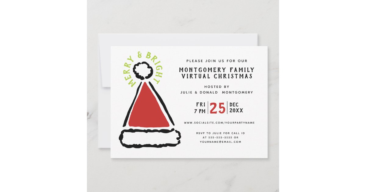 Funny Virtual Christmas Party Red Santa Hat Invitation | Zazzle