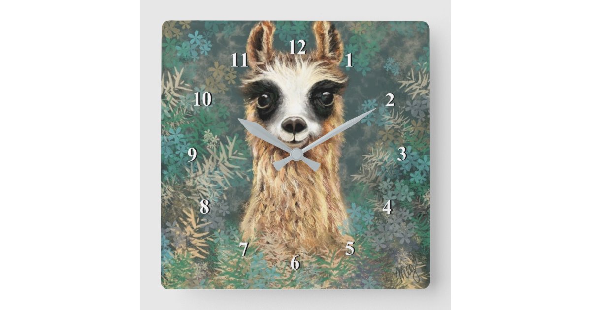 Funny Wall Clock Curious Playful Llama - Smile | Zazzle