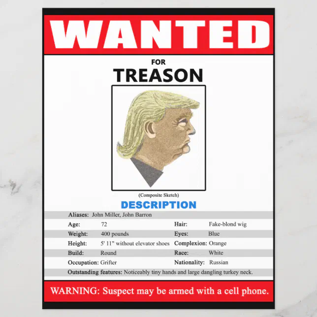 Funny Wanted Trump For Treason Flyer | Zazzle