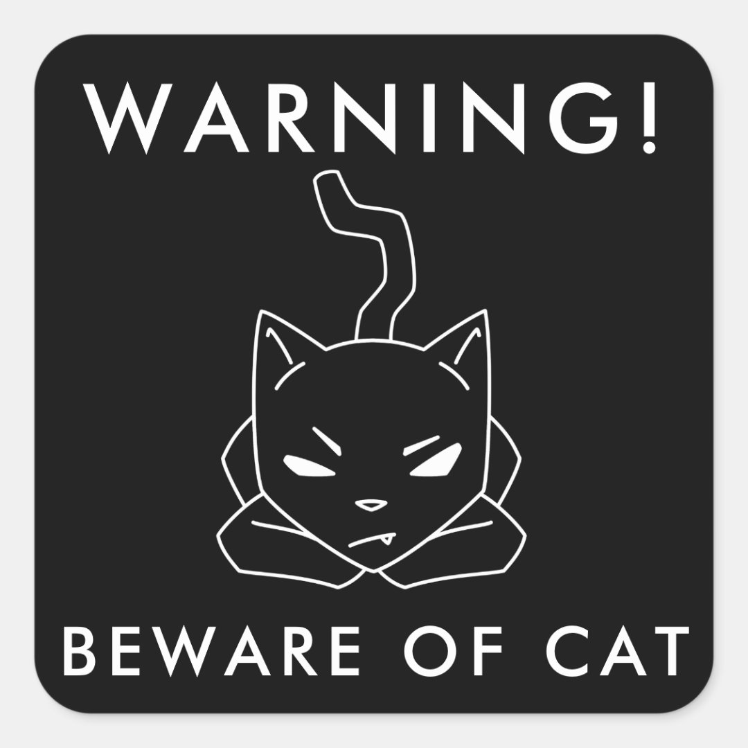 Funny Warning Sign | Angry Cat Logo Square Sticker | Zazzle