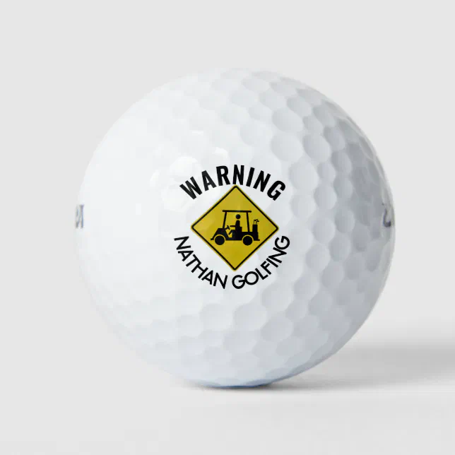 Funny Warning Sign Golf Cart Personalised Golf Balls | Zazzle