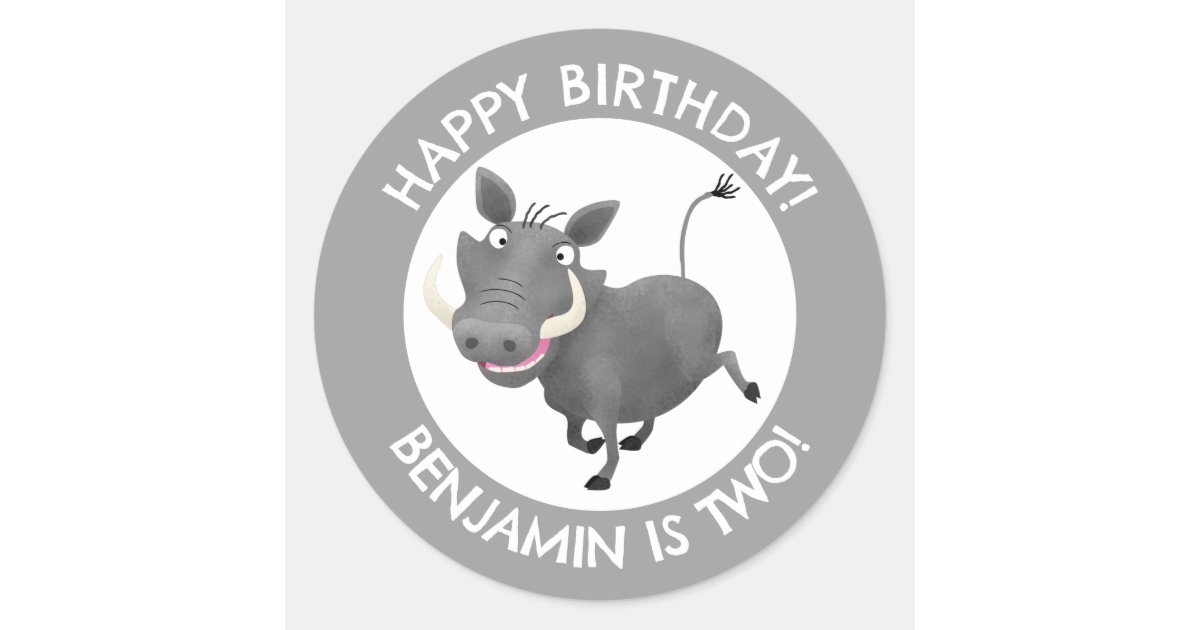 Funny warthog personalized birthday classic round sticker | Zazzle
