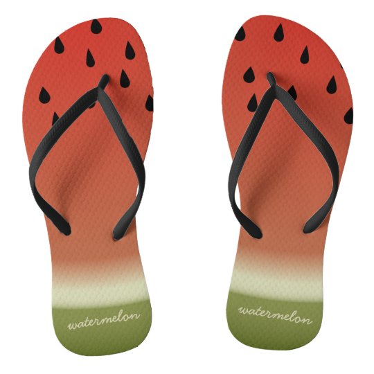 Funny Watermelon Slice Family Name Red Flip Flops | Zazzle.com