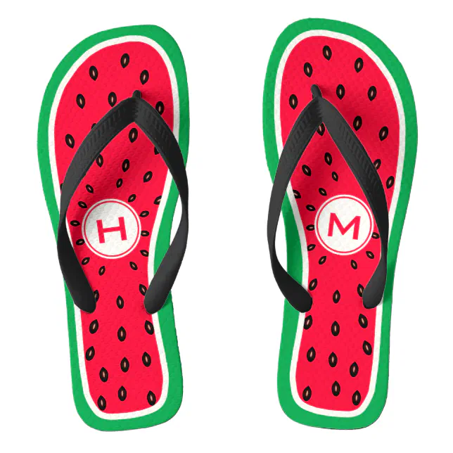 Funny Watermelon Slice with Personalized Monogram Flip Flops | Zazzle