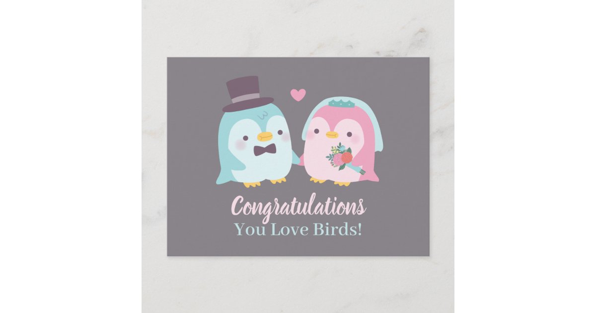 Funny Wedding Congratulations Penguin Love Birds Postcard | Zazzle