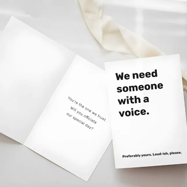 Funny Wedding Officiant Proposal Card – Loud Voice | Zazzle