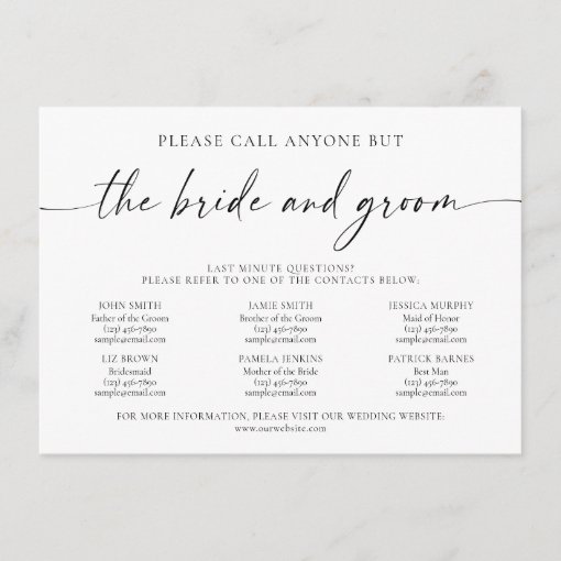 Funny Wedding Phone Numbers Contacts Card | Zazzle