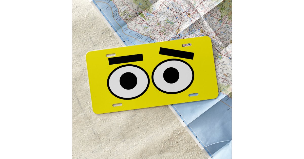 Funny weird cartoon eyes custom color car license plate | Zazzle