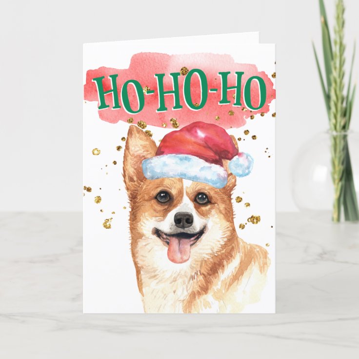 Funny welsh corgi Santa hat yappy howlidays Holiday Card | Zazzle