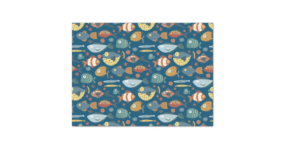 Funny Whimsical Ocean Sea Fish Blue Pattern Tissue Paper | Zazzle