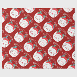 Funny White Cat Pattern Merry Catmas Christmas Wrapping Paper | Zazzle
