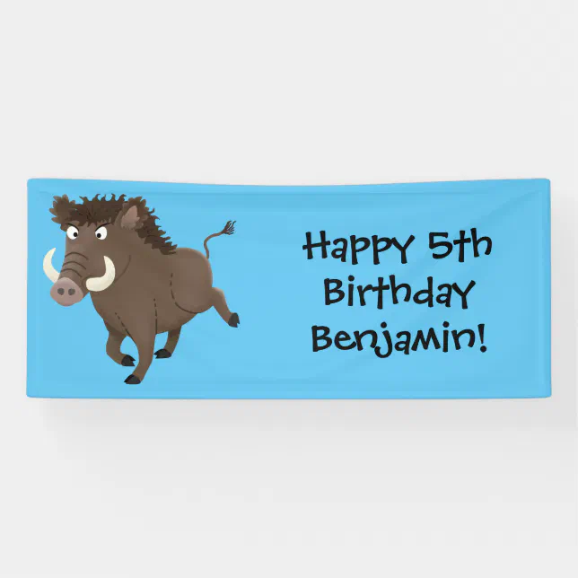 Funny wild boar razorback cartoon illustration banner | Zazzle