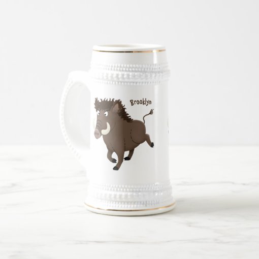 Funny wild boar razorback cartoon illustration beer stein | Zazzle