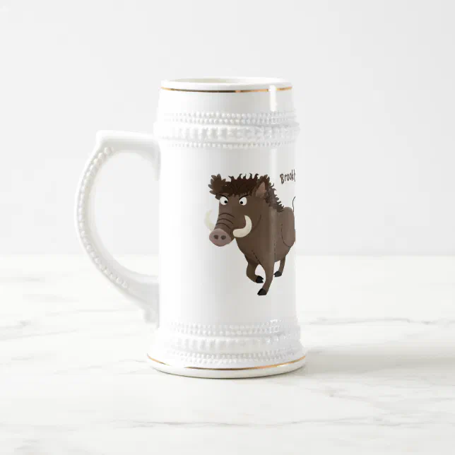 Funny wild boar razorback cartoon illustration beer stein | Zazzle