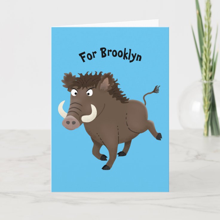 Funny wild boar razorback cartoon illustration card | Zazzle