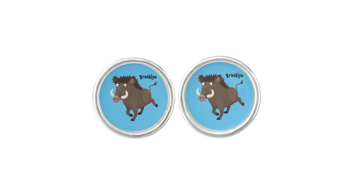 Funny wild boar razorback cartoon illustration cufflinks | Zazzle