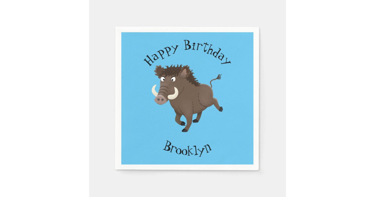 Funny wild boar razorback cartoon illustration napkins | Zazzle