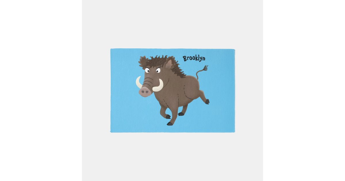 Funny wild boar razorback cartoon illustration rug | Zazzle